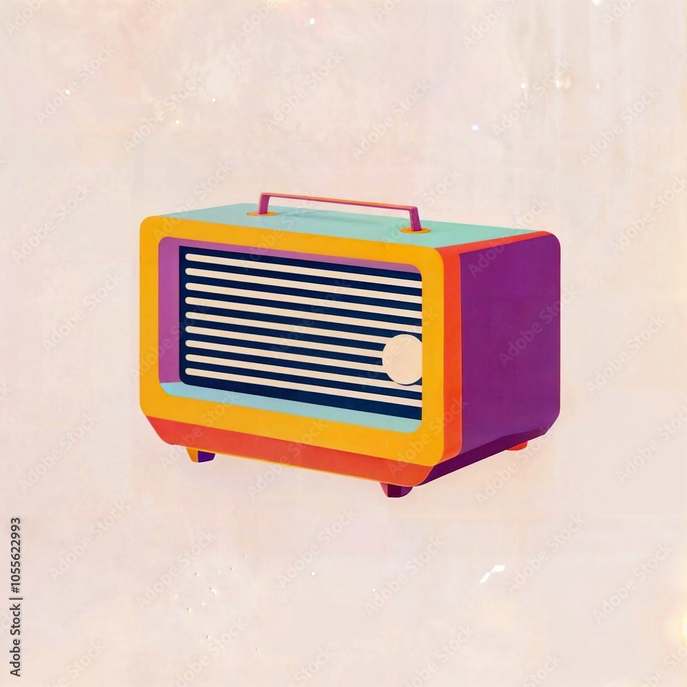 Retro-style radio in warm tones on a light background. A simple and ...