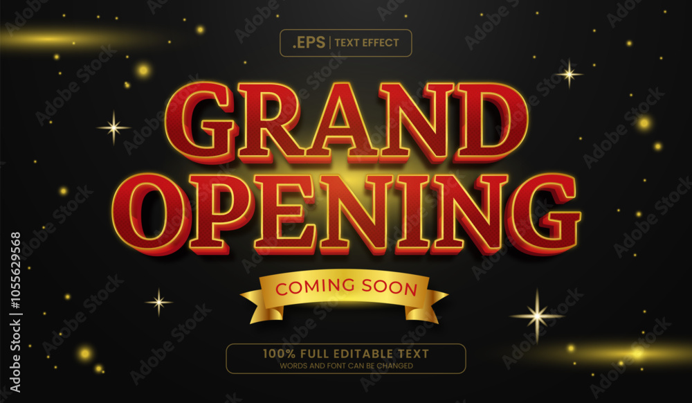 Design editable text effect. Red and gold grand opening text on a black ...