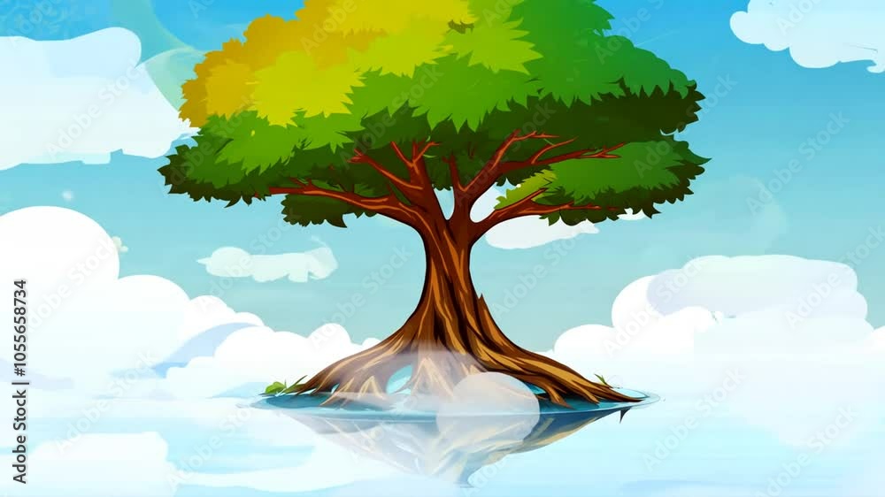 growing floating out hanging roots cartoon / island streamer loop style ...