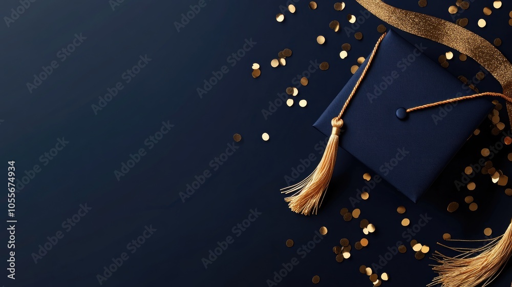 Graduation cap featuring gold tassels and a diploma set against a ...