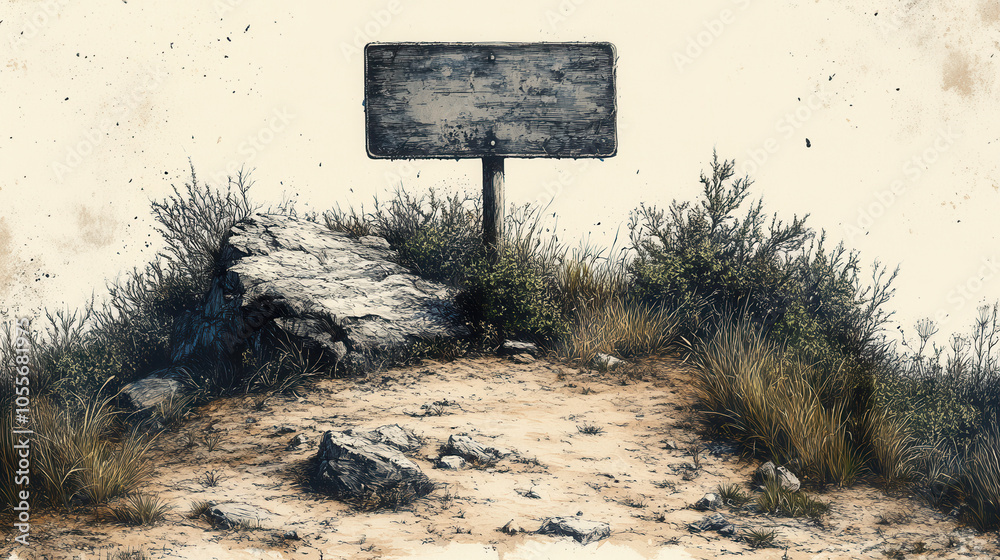 Vintage urban road signpost in nature - rustic line art sketch for ...