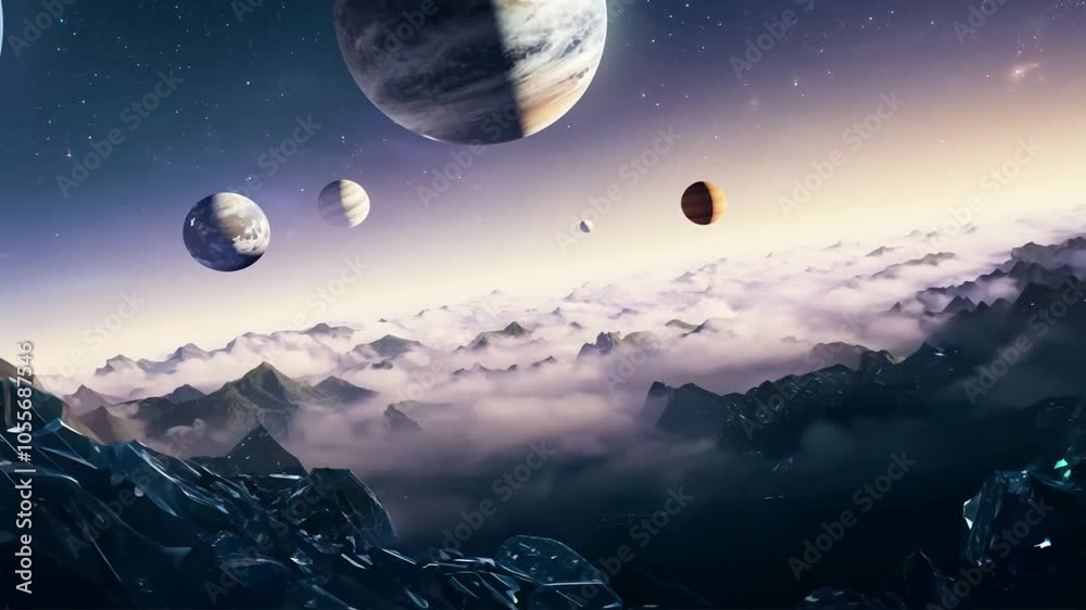 A landscape sky celestial clouds planets cloud planet art astronomy ...