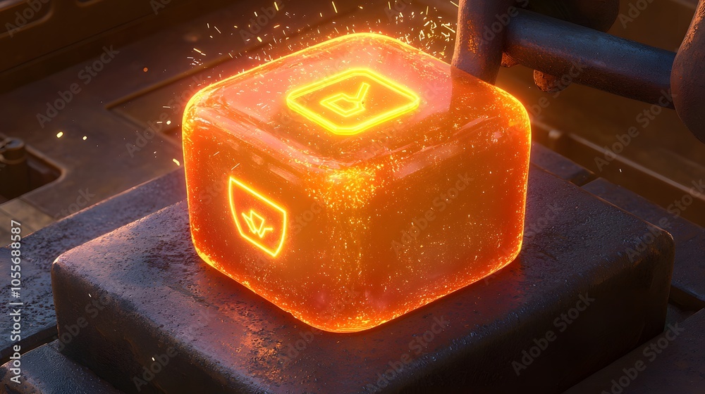 Domain Branding: A blacksmith forging a glowing brand. The brand’s ...