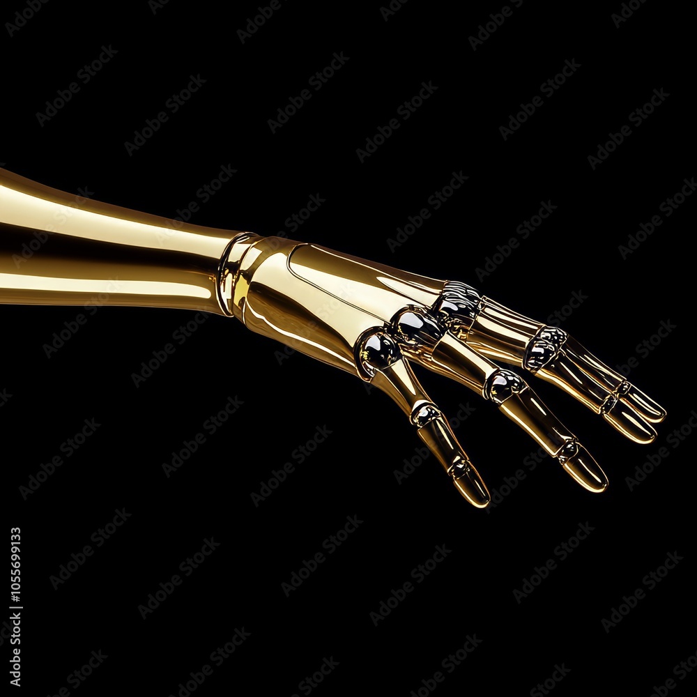 Pointing gesture using gold hand index finger in 3D rendering Stock ...