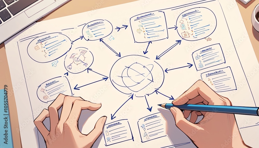 Creative mind mapping concept with hands illustrating idea connection ...