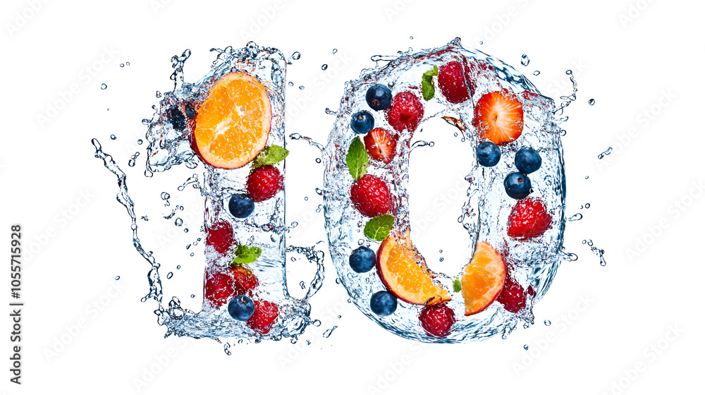10 and 0 number made of fruits isolated on white background , and the ...