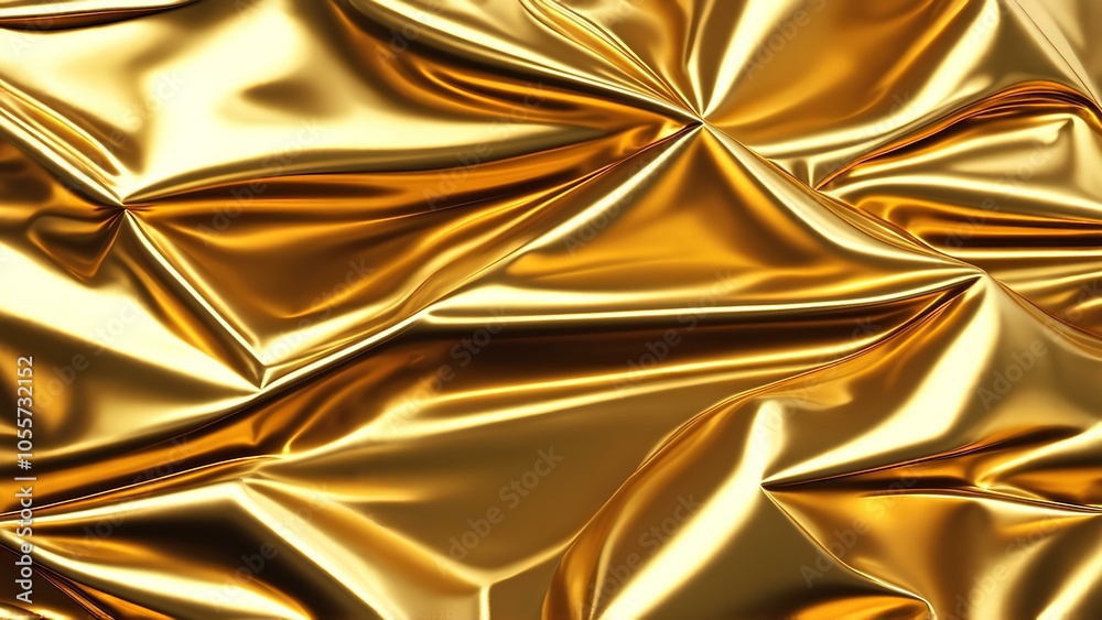 Smooth texture of shimmering gold foil with highlights and soft folds ...