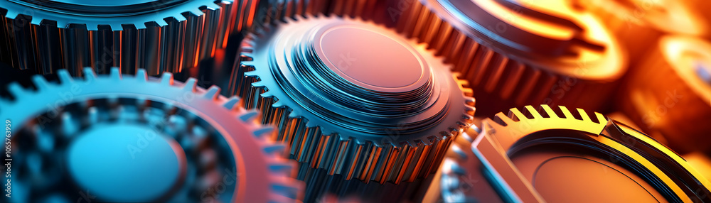 Close-up View of Interlocking Metallic Gears with a Warm and Cool Color ...