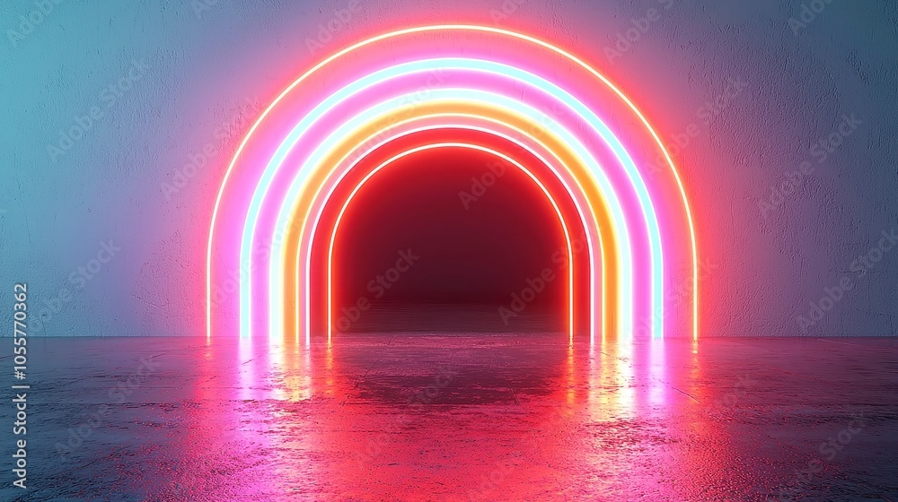 Neon Rainbow Pulse, vibrant 3D render featuring a seamless loop of ...