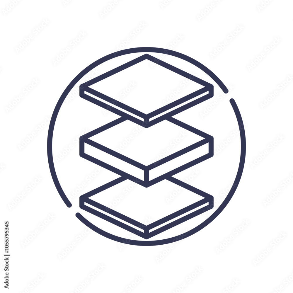 Three stacked layers within a circle, symbolizing structure and ...