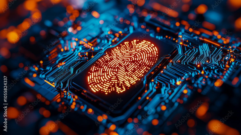 Cyber technology security, Fingerprint digital screen, network ...