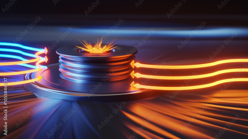 Abstract magnetic field visualization, in dark empty space, with ...