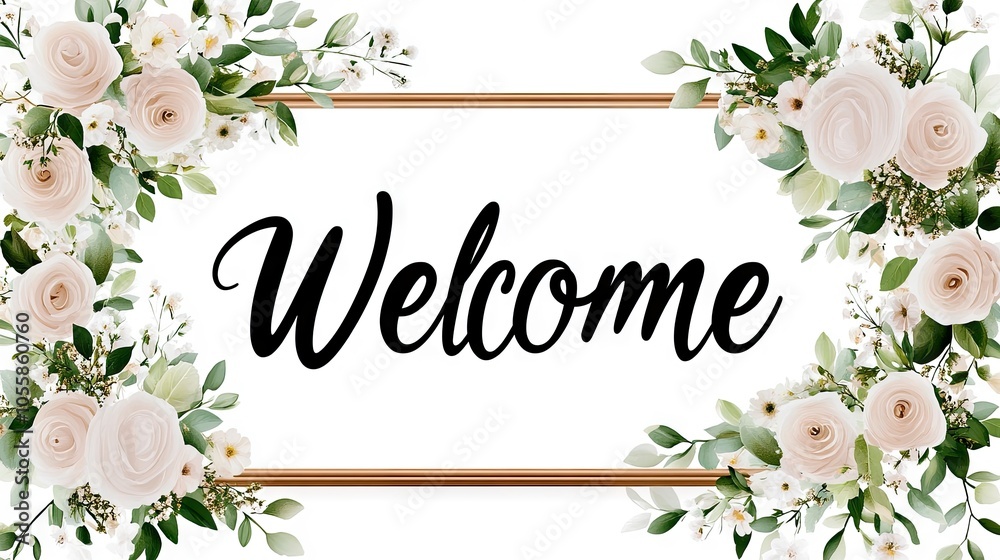 This stunning wedding welcome sign, set in a beautiful venue, is framed ...