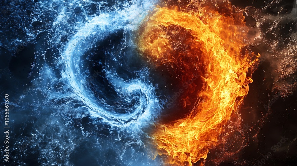 Fire and water swirling around each other, creating an intense visual ...