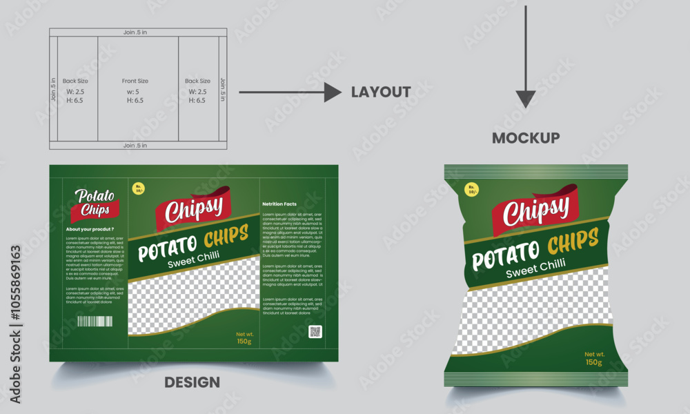 Potato chips package design, realistic vector design, potato chips ...
