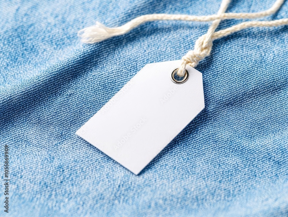White label tag on premium denim, close-up, detailed texture, blank for ...