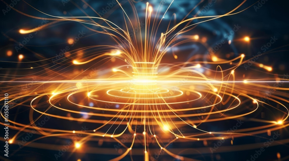 Abstract magnetic field visualization, in dark empty space, with ...