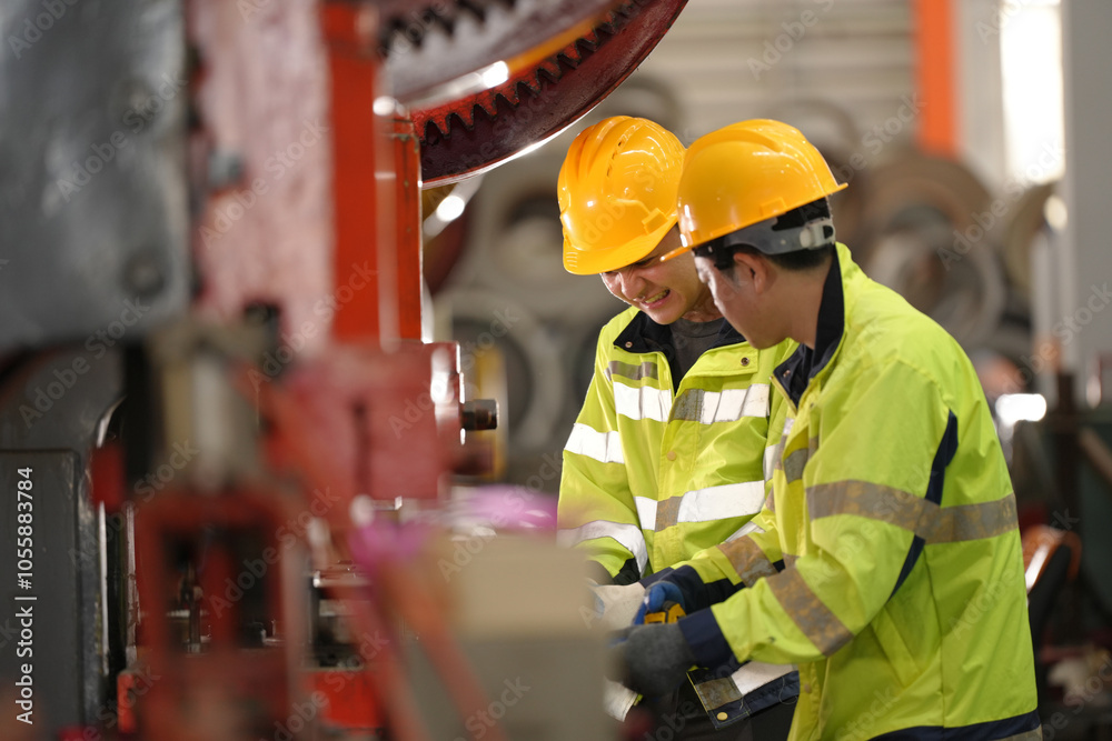 Portrait group of Industry factory maintenance engineer wearing safety ...
