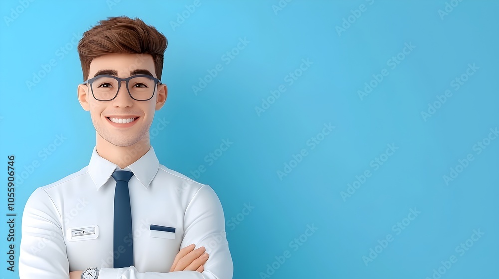 Stylized avatar profession icon of a pilot in a top view aviation theme ...