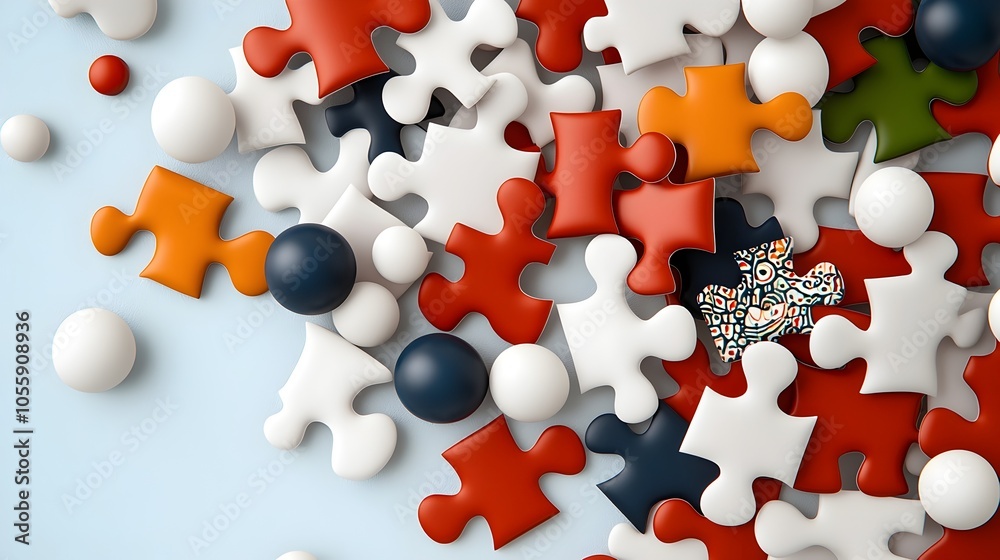 Vibrant scattered puzzle pieces in various colors and patterns forming ...