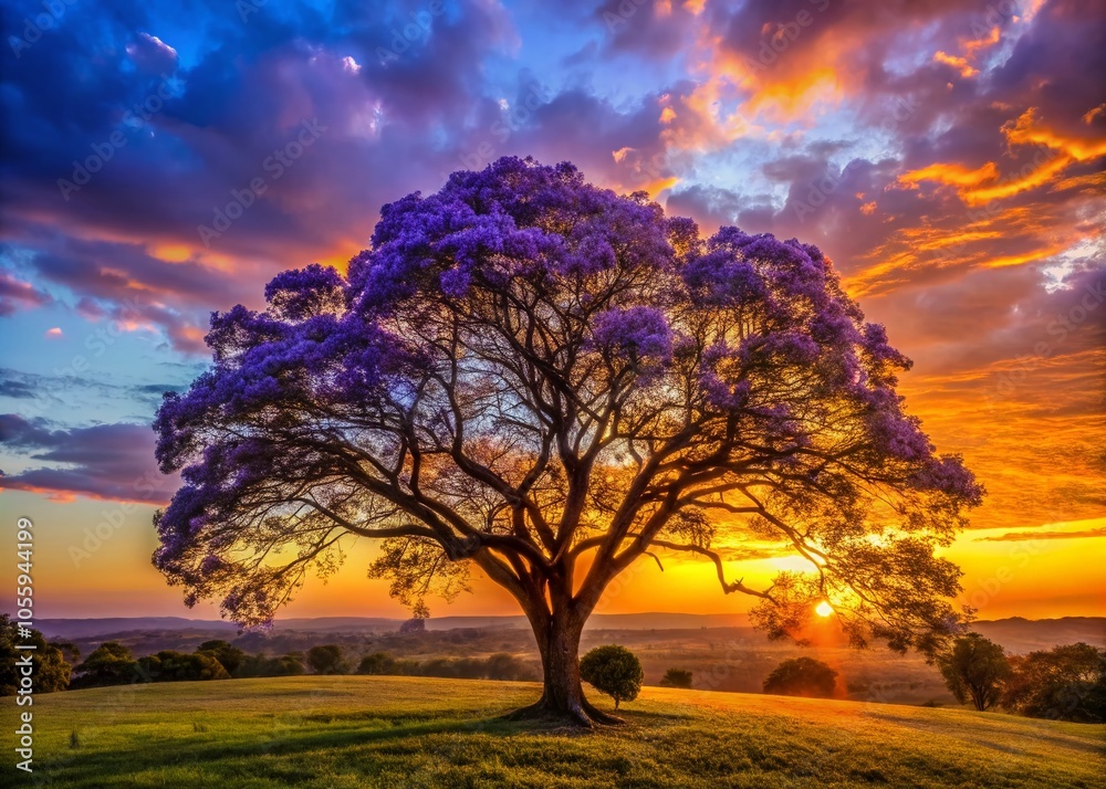 Stunning Jacaranda Tree Silhouette Against Vibrant Sunset Sky | Scenic ...