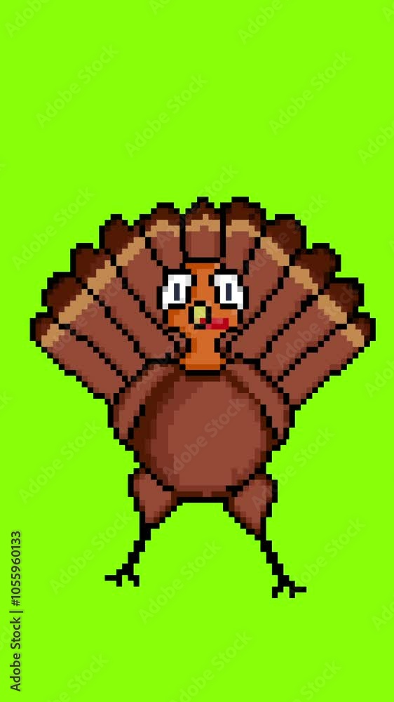 Pixel art turkey cartoon character dance against green background for ...
