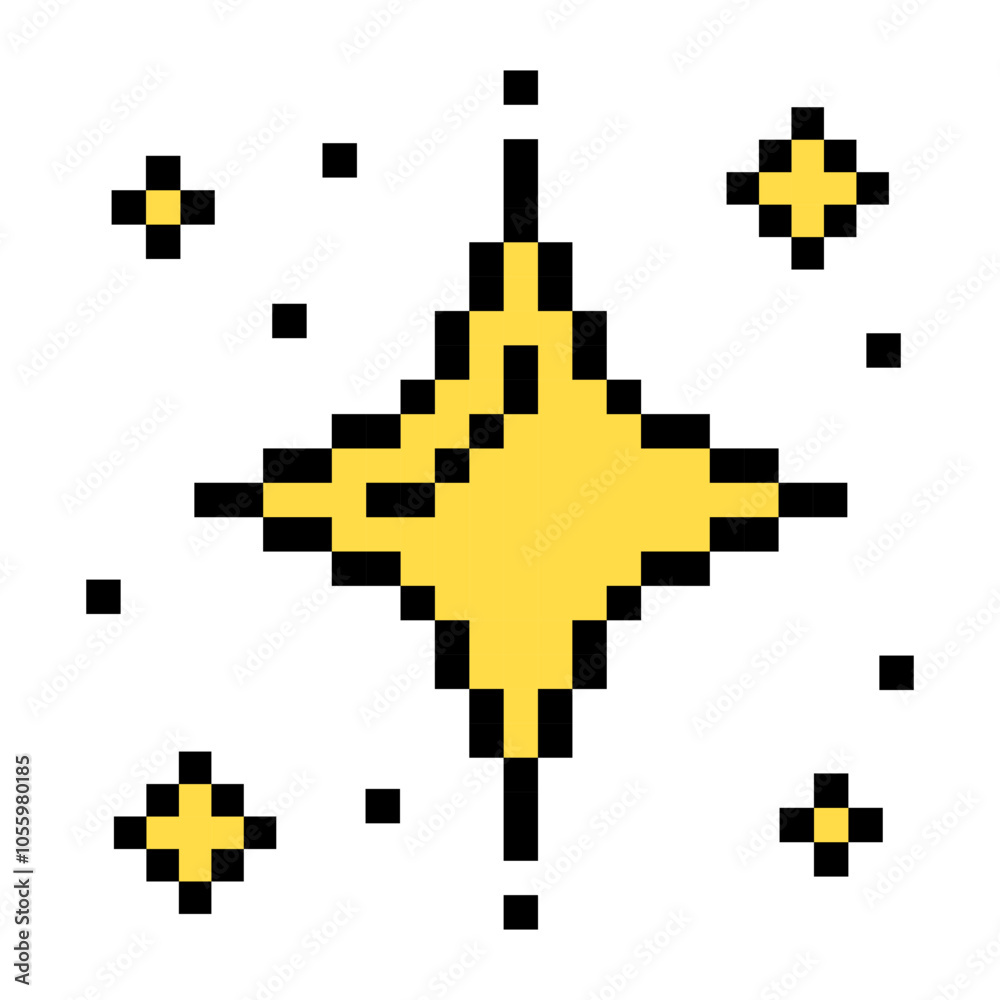 Glitter Stars, sparkling stars pixel art, Bright yellow sparkling pixel art 8 bit Stock Vector ...