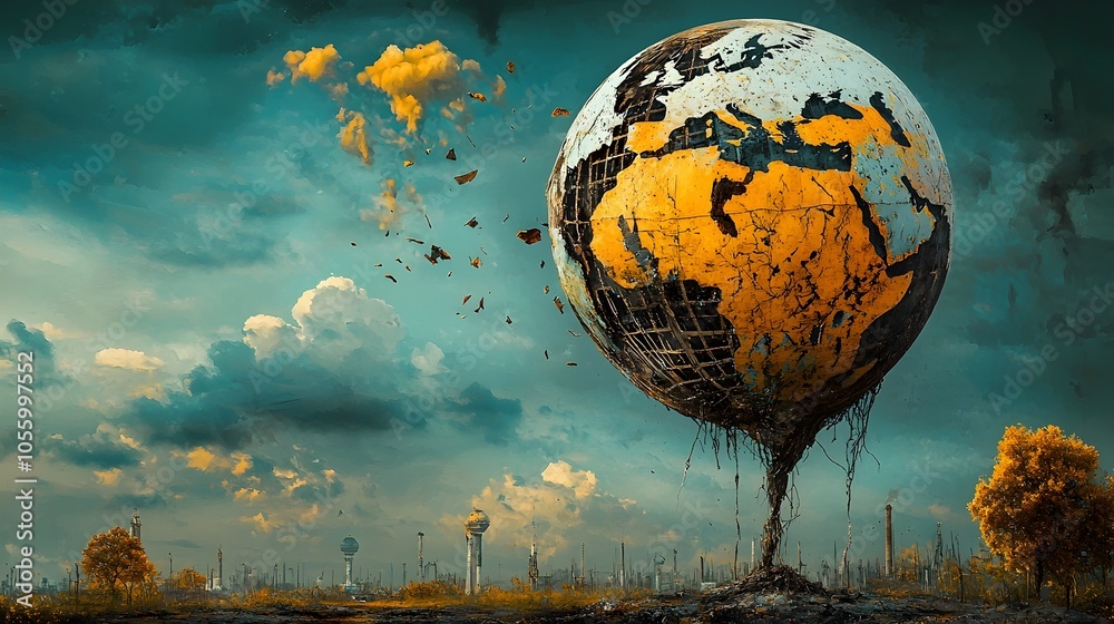 Conceptual showing the Earth depicted as a slowly deflating balloon ...