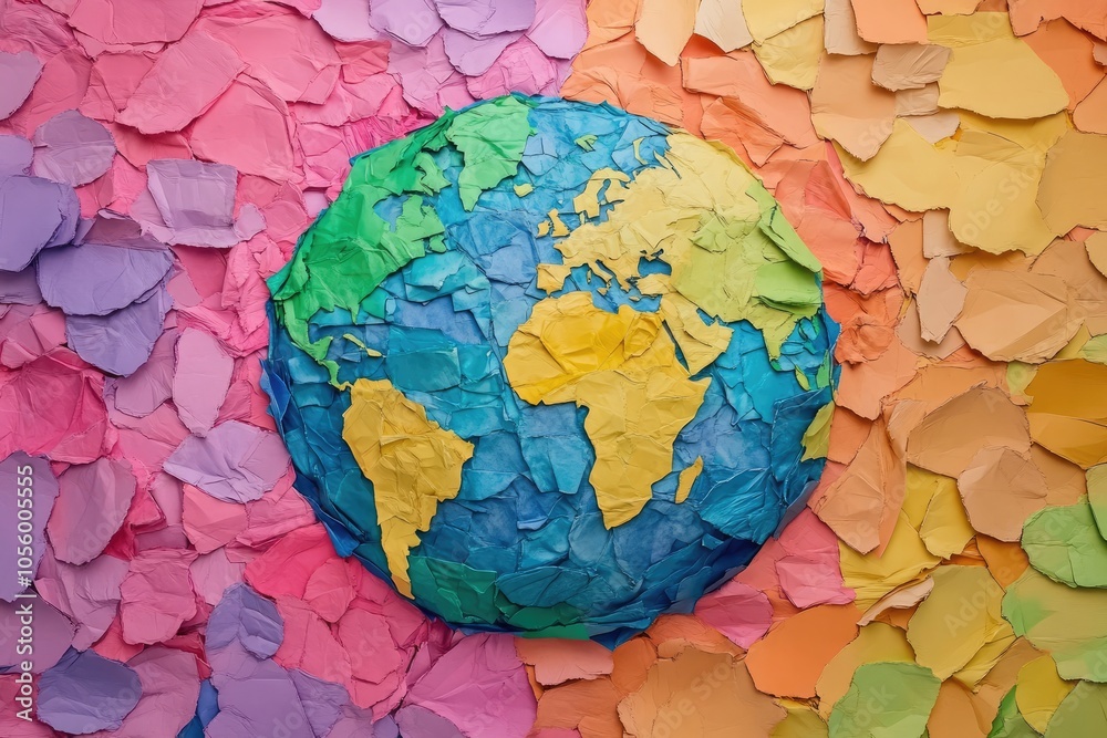 Colorful Paper Collage of World Globe for Eco-Friendly School Project ...