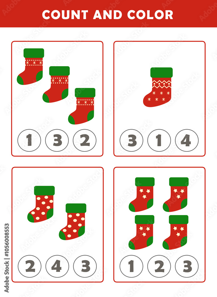 Christmas activity sheet. Count and color worksheet for kids. Math Game ...