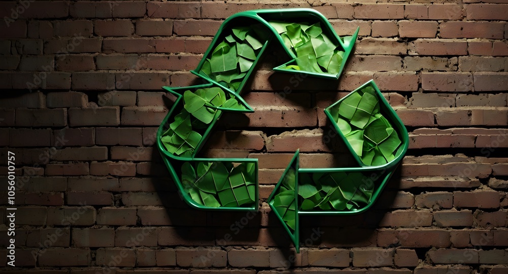 Green recycle symbol icon sign with professional environment background ...