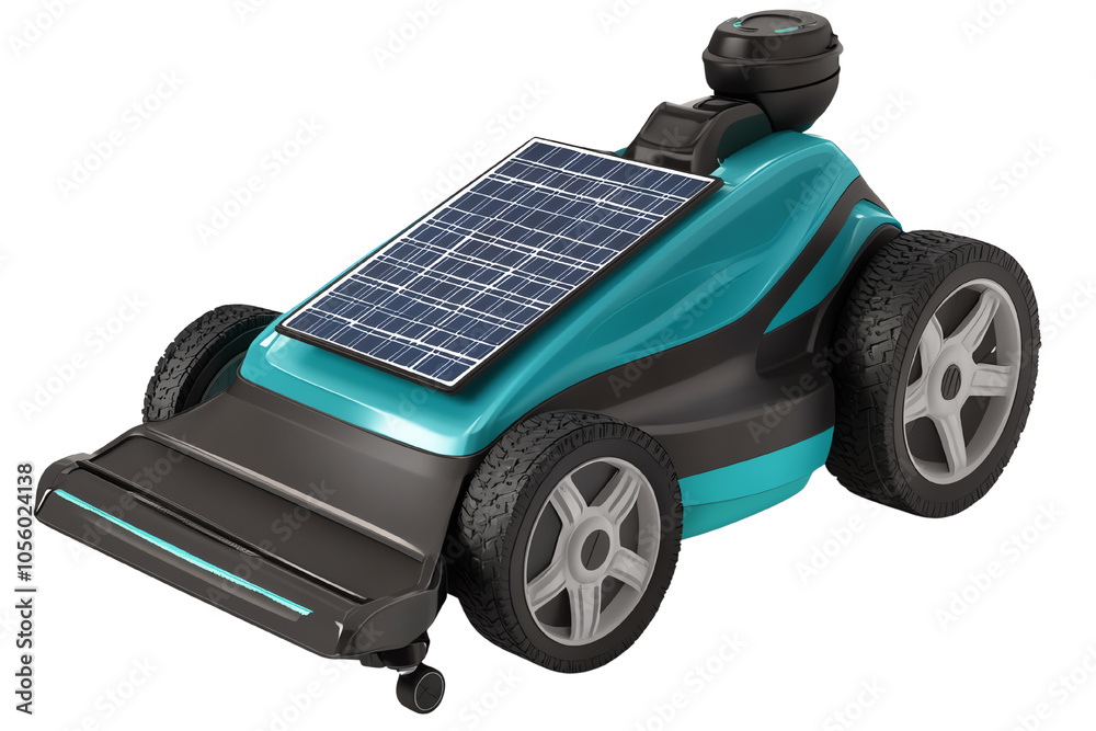 A modern solar-powered robotic lawn mower with sleek design and ...