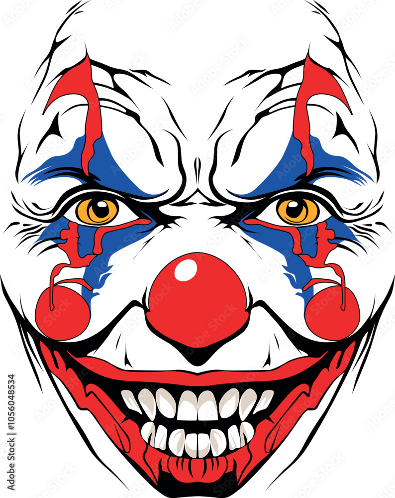 Psycho killer clown mask evil clown face with red nose and lips ...
