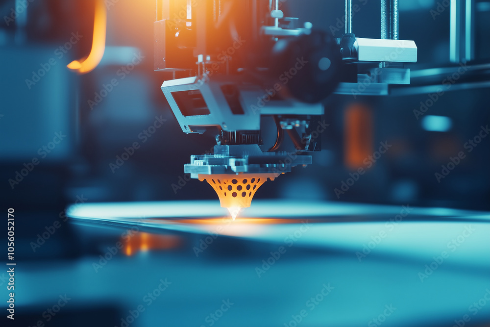 3D printer nozzle actively melting filament to create unique and ...