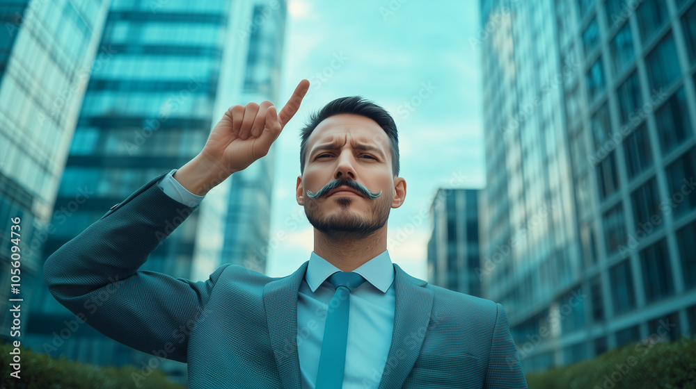 Movember Men's health awareness concept. A handsome businessman with a ...