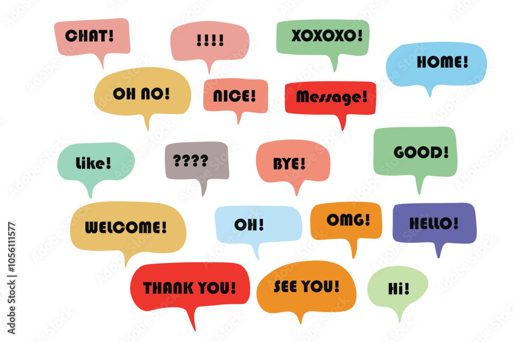 Set of color speech bubbles Short Phrases. Cartoon Vector illustration ...