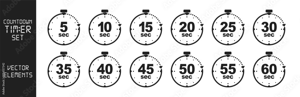 Stopwatch, timer icons set on transparent background. Speed ...