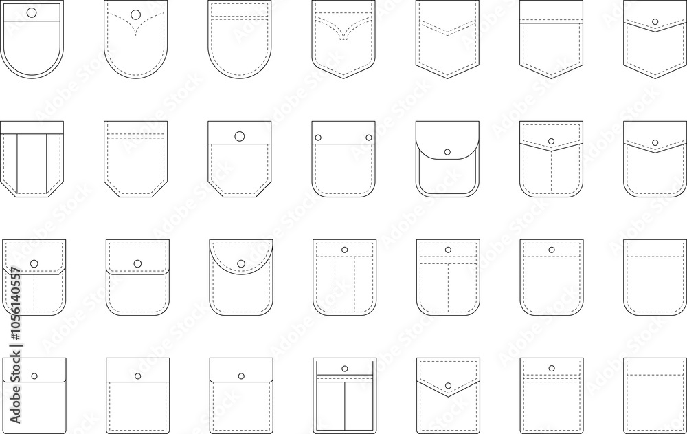 Patch pocket icon for clothing. Patch pockets with and without buttons ...