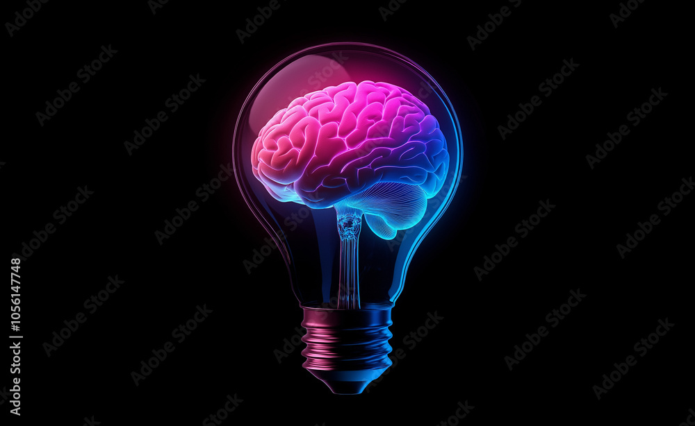 Brain in Light Bulb Concept: A creative concept image of a brain inside ...