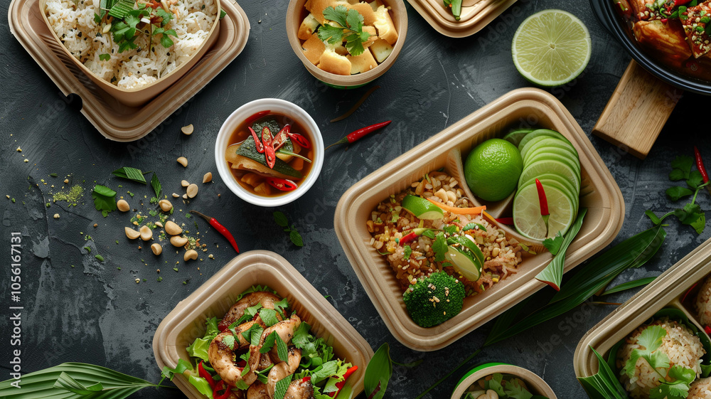 eco-friendly twist on modern Thai food lunch boxes, with biodegradable ...