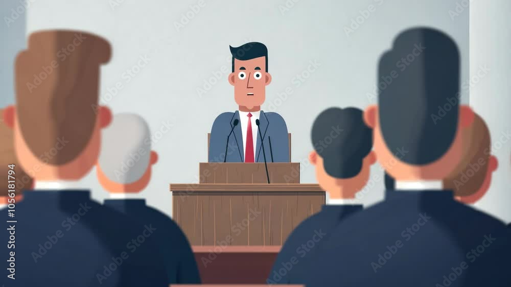 Court Proceeding Trial Business Presentation Cartoon Illustration of ...