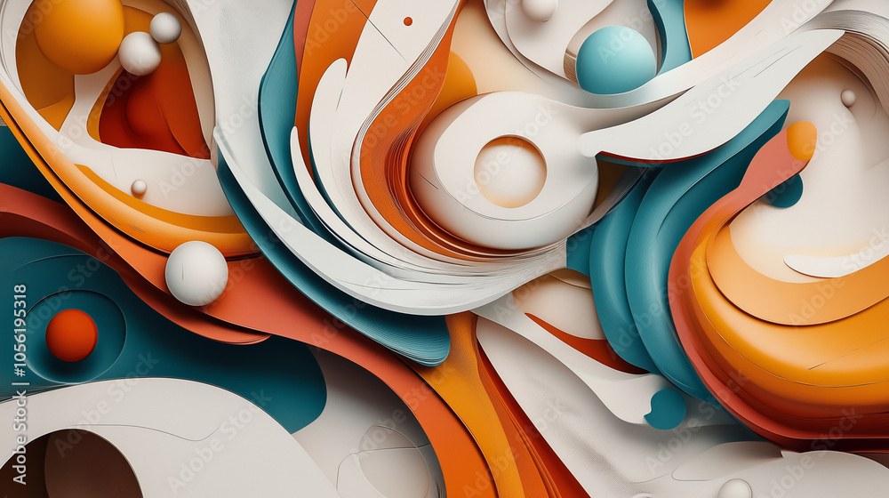 Vibrant abstract design with swirling 2d and 3d elements, featuring a ...