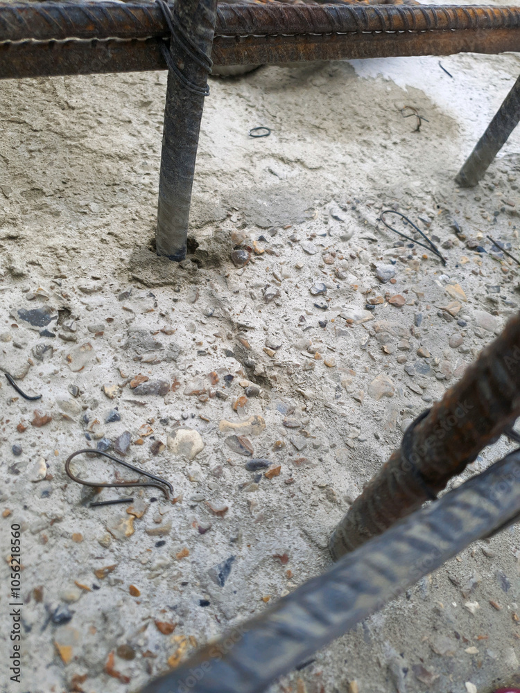 Tower crane base foundation with steel reinforcement grid and spirit ...