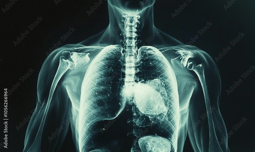 A cyber core themed Xray image of a healthy male chest, highlighting ...