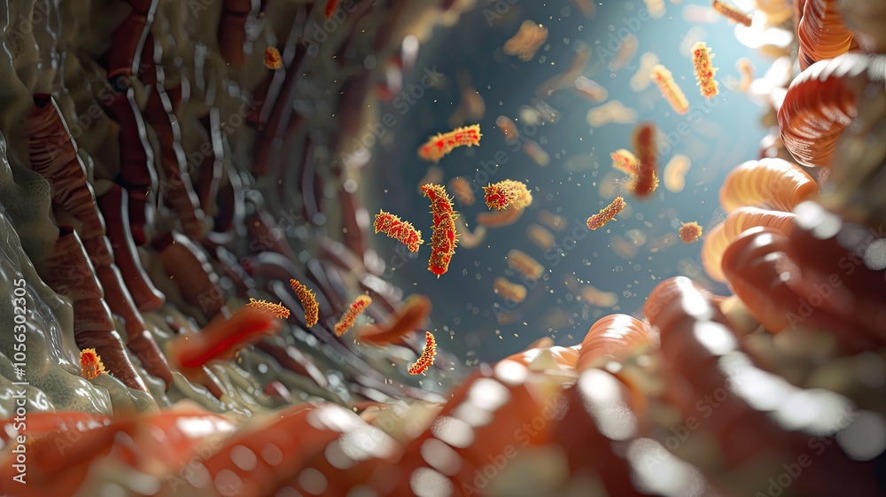 3D Simulation Concept of the Gut Microbiome with Detailed Intestines ...