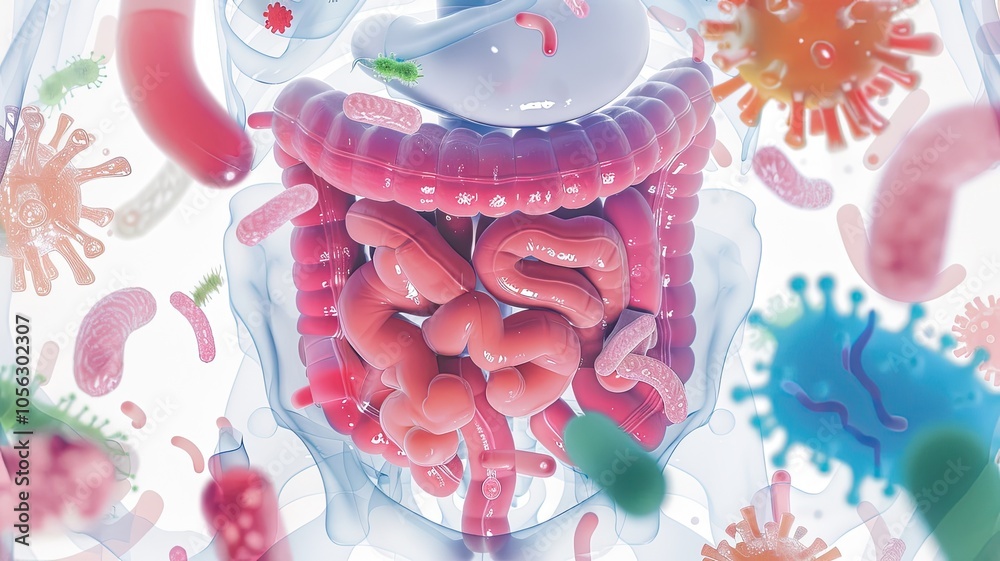 Illustrative Concept of the Gut Microbiome with a Cross-Section of the ...