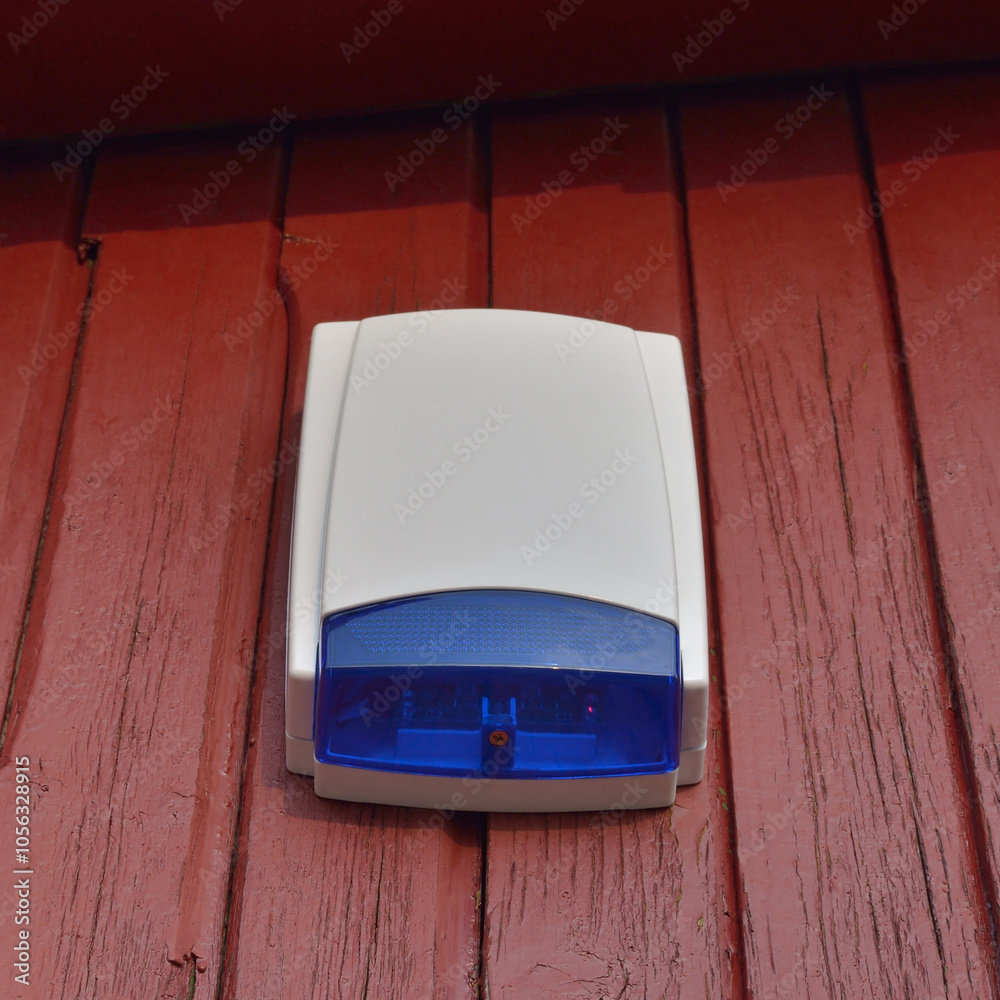 Wall mounted blue security alarm siren strobe light, perimeter warning ...
