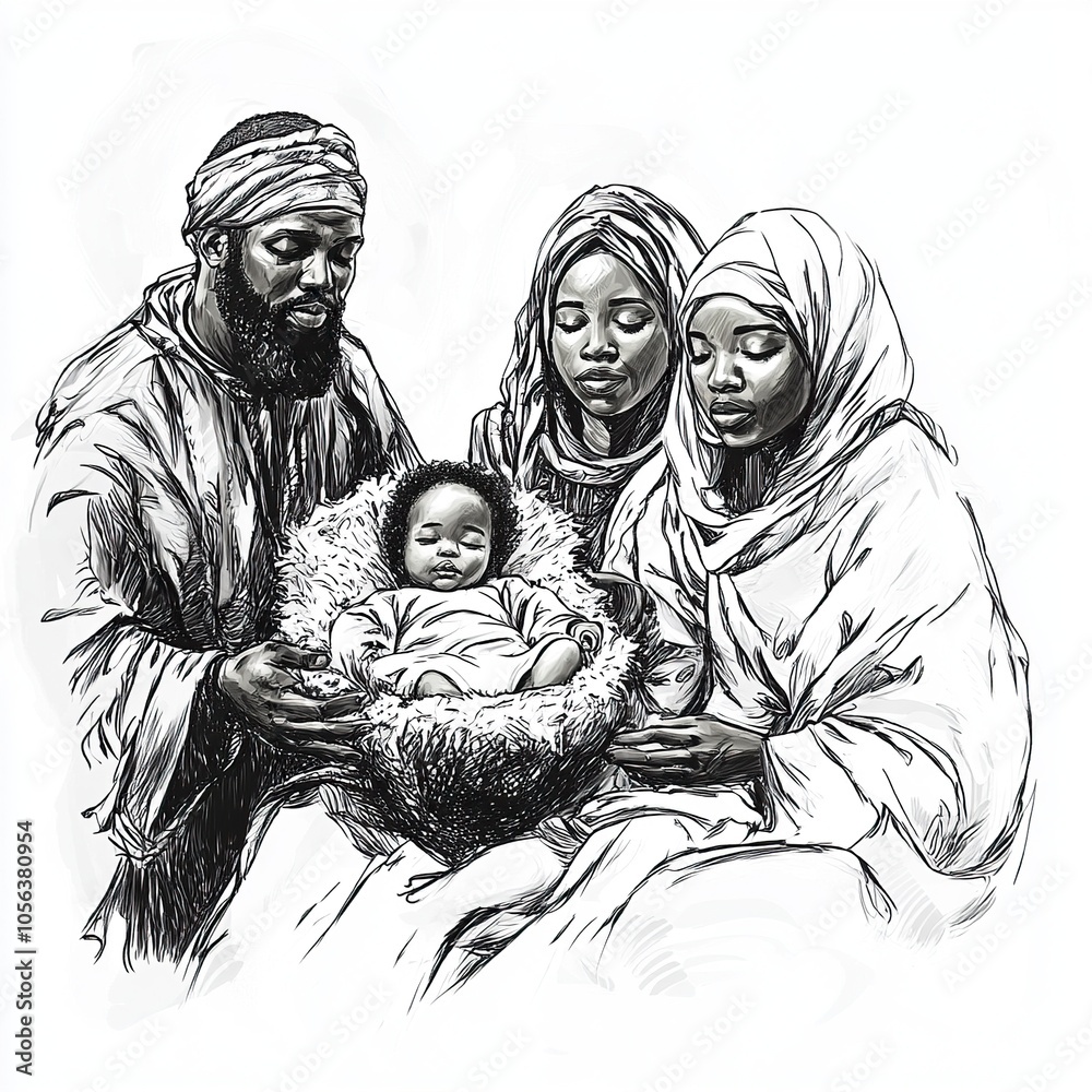 realistic African american hand drawn nativity scene with african ...