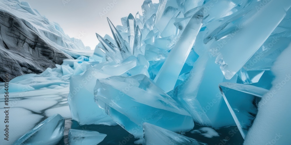 Illustrazione Stock Ice cave, glacial cavern, blue ice, crystal ...