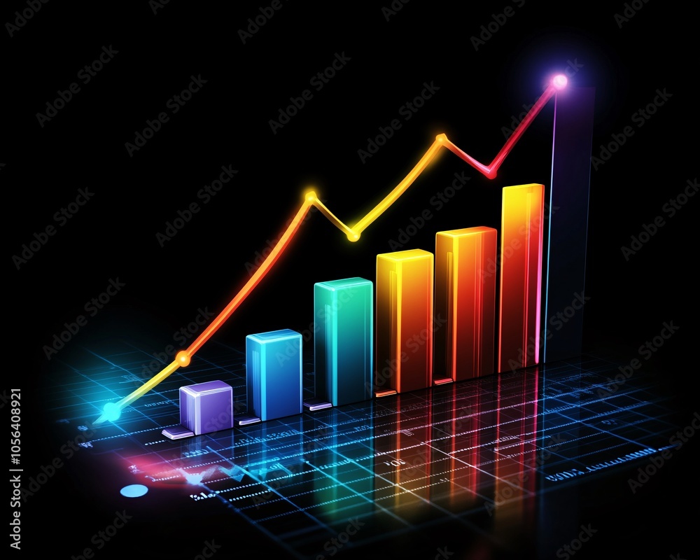 Colorful data visualization showing a vibrant growth trend in a bar ...